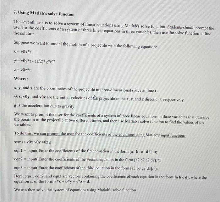 Solved Please use Matlab and input real numbers for v0x, | Chegg.com
