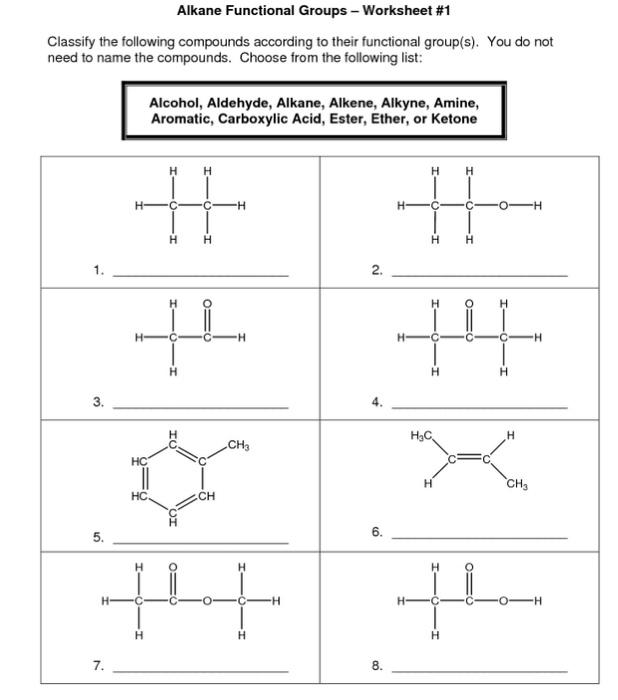 Solved Alkane Functional Groups - Worksheet \#1 Classify the | Chegg.com