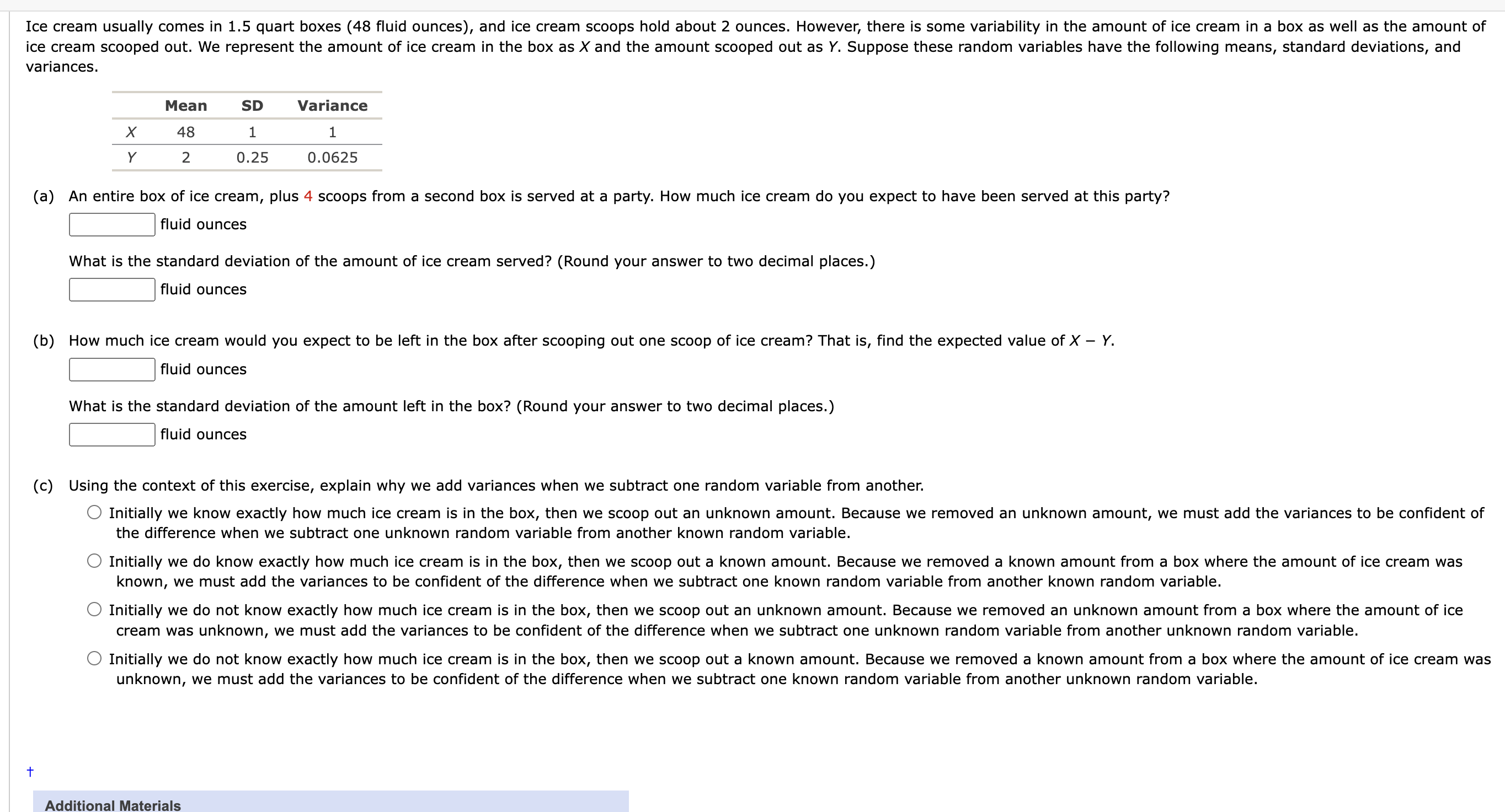 Solved variances.(a) ﻿An entire box of ice cream, plus 4 | Chegg.com