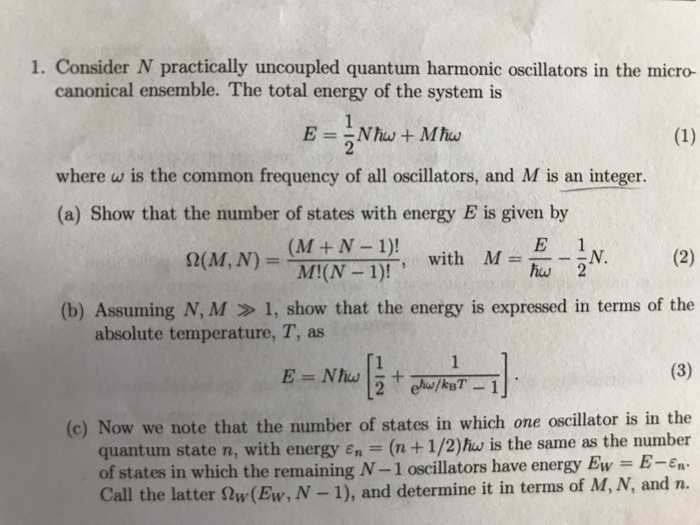 Solved 1. Consider N practically uncoupled quantum harmonic | Chegg.com