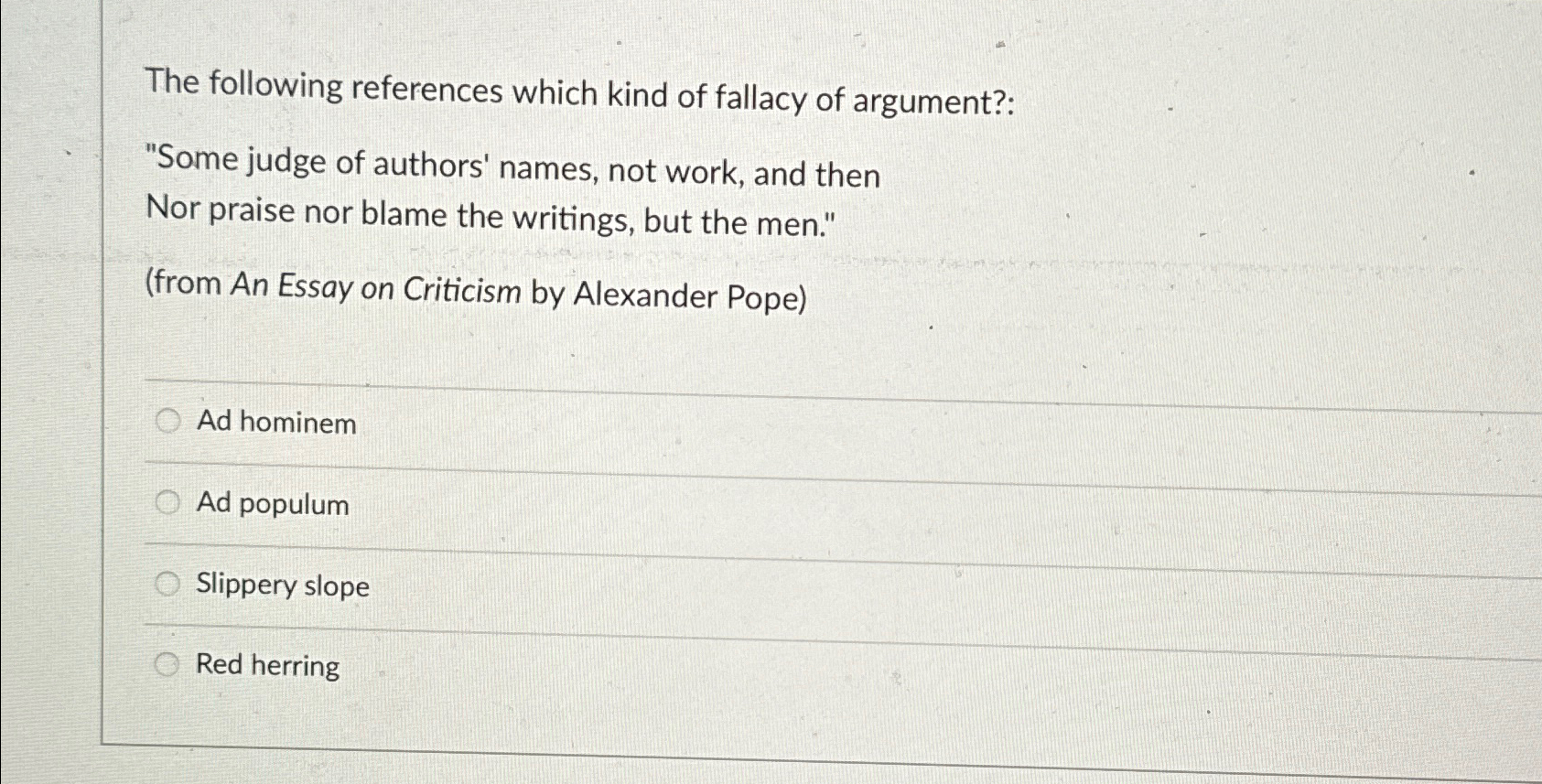 Solved The following references which kind of fallacy of | Chegg.com
