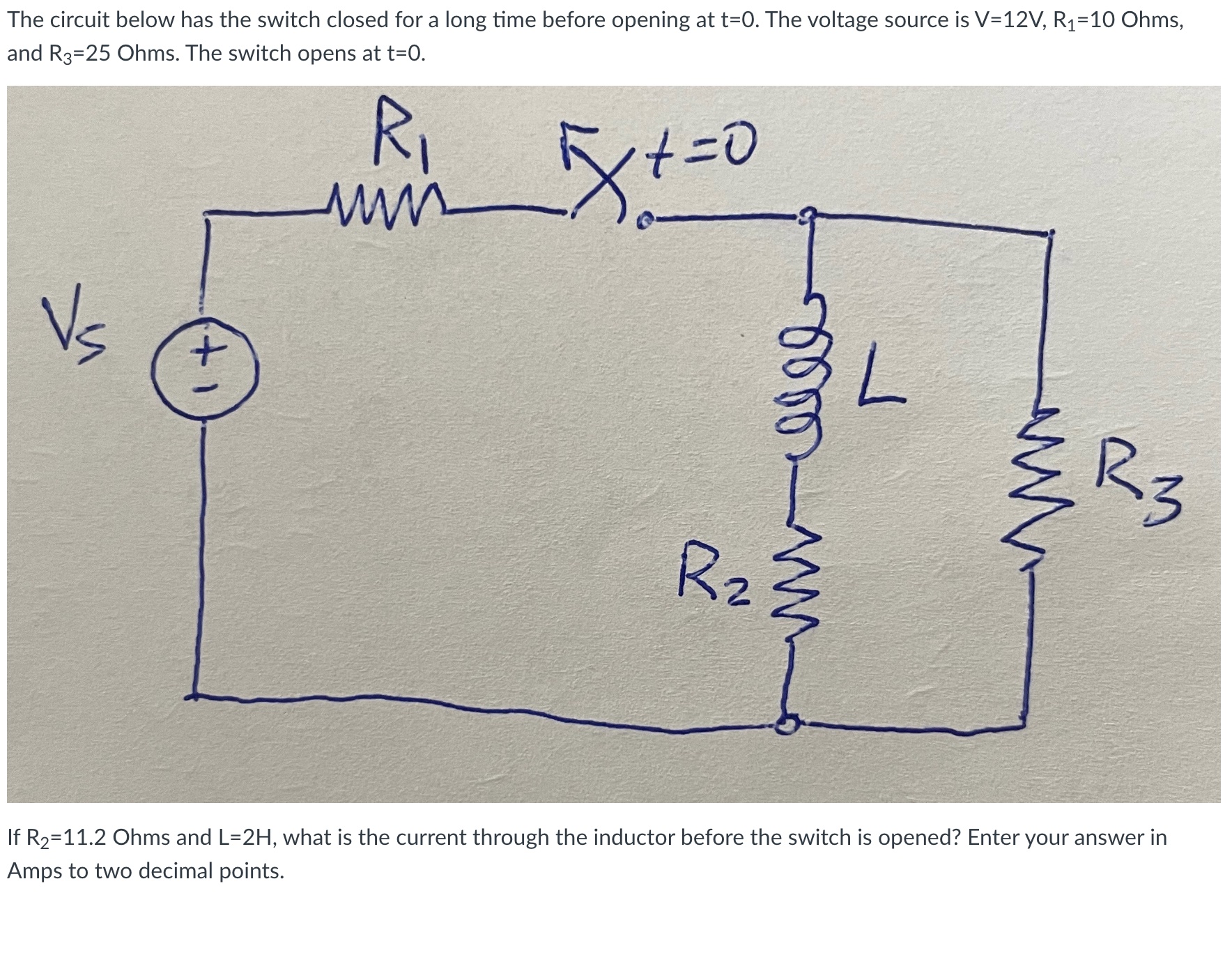 Solved The circuit below has the switch closed for a long | Chegg.com