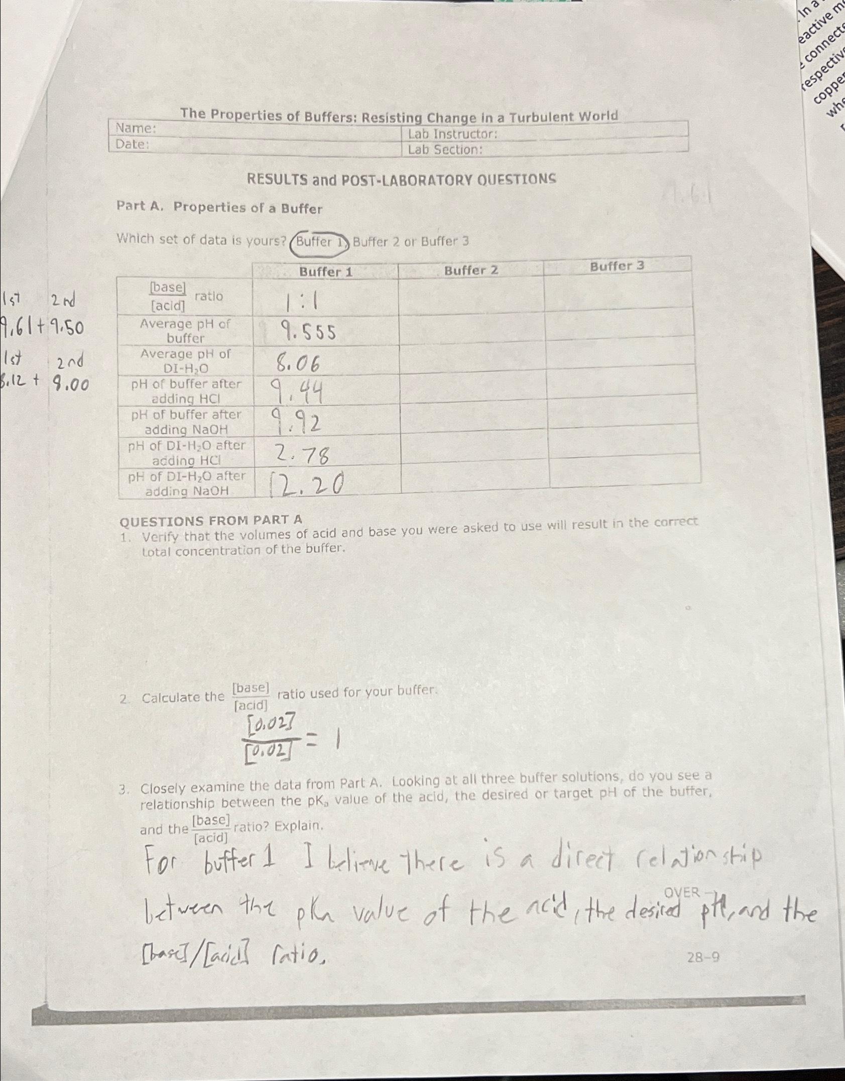 Solved The Properties of Buffers: Resisting Change in a | Chegg.com
