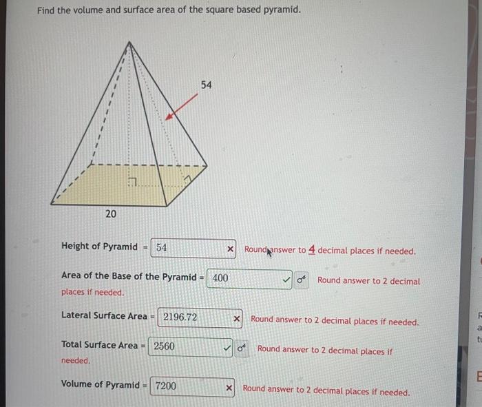 Solved Find the volume and surface area of the square based | Chegg.com