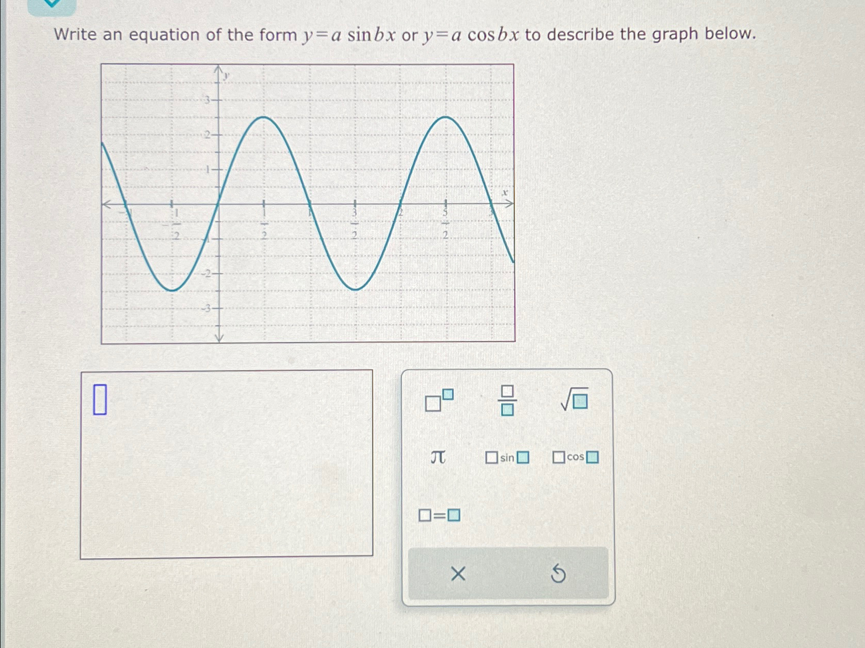Solved Write an equation of the form y=asinbx or y=acosbx to | Chegg.com