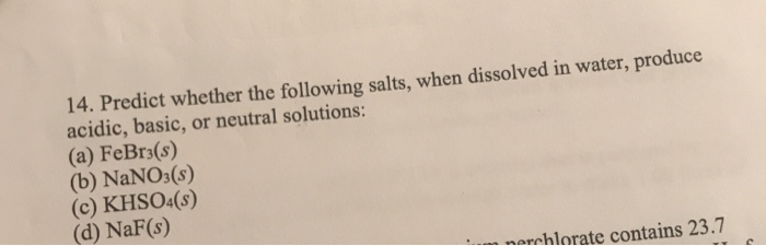 Solved 14. Predict whether the following salts, when | Chegg.com