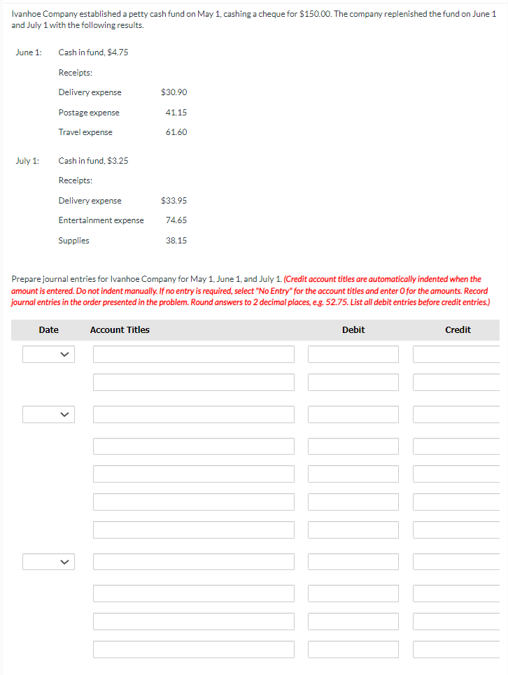 Solved Ivanhoe Company established a petty cash fund on May | Chegg.com