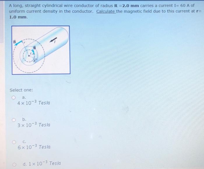 Solved A long, straight cylindrical wire conductor of radius | Chegg.com