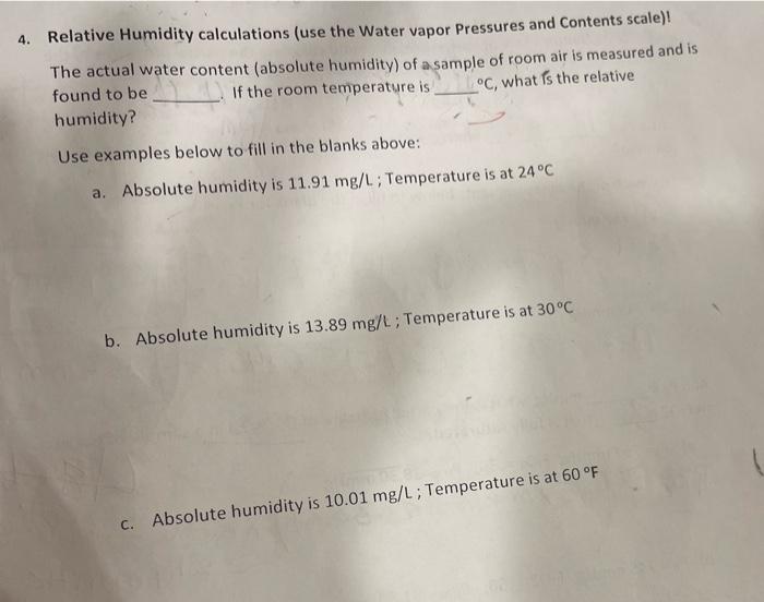 Solved Relative Humidity calculations (use the Water vapor | Chegg.com