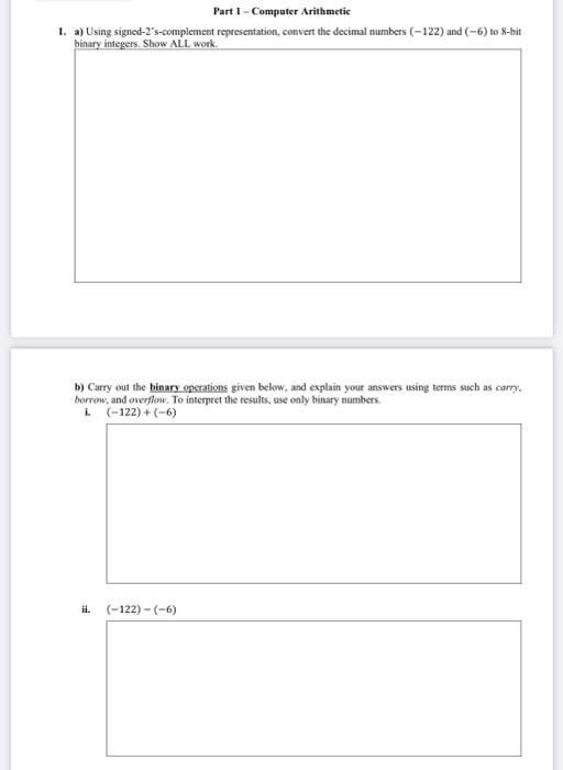 Solved Part 1 - Computer Arithmetic 1. a) Using | Chegg.com