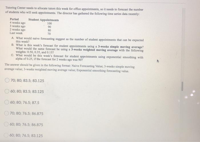 Solved 90 80 70 Tutoring Center needs to allocate tutors | Chegg.com