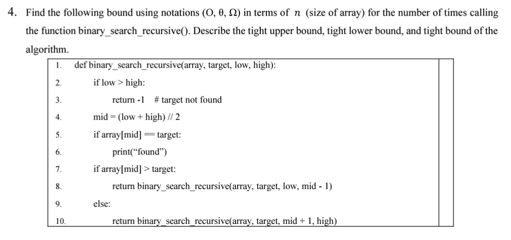 Solved Find the following bound using notations (O,θ,Ω) ﻿in | Chegg.com