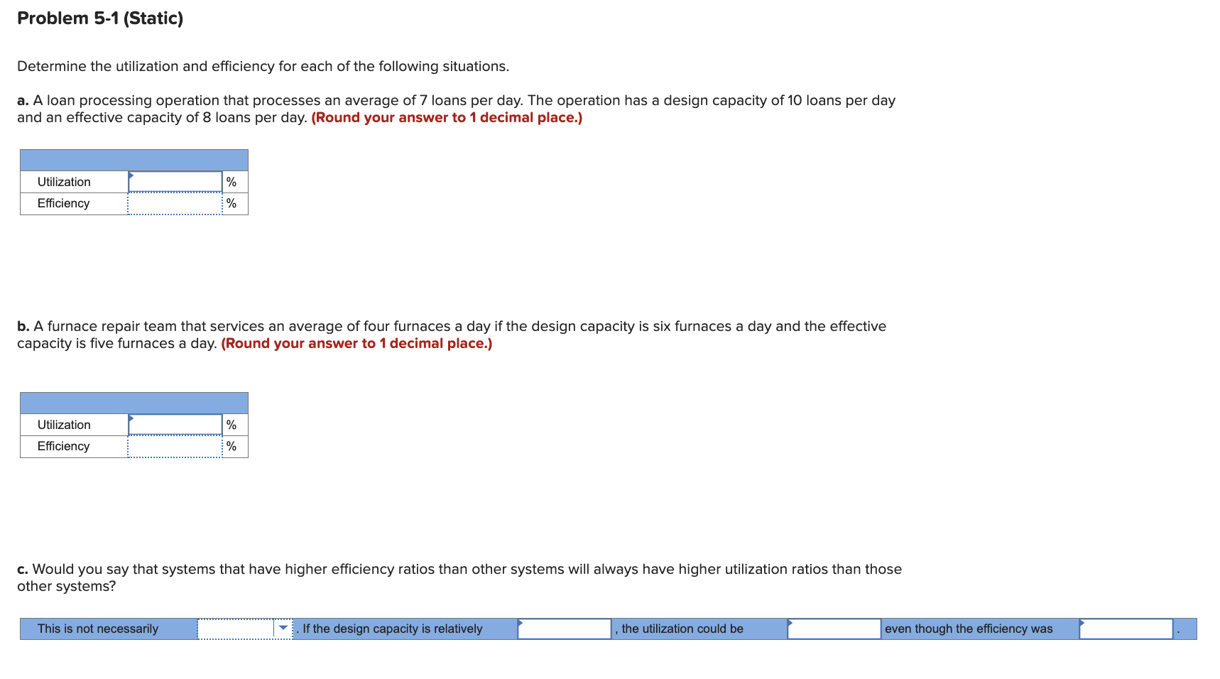 Solved Problem 5-1 (Static)Determine the utilization and | Chegg.com