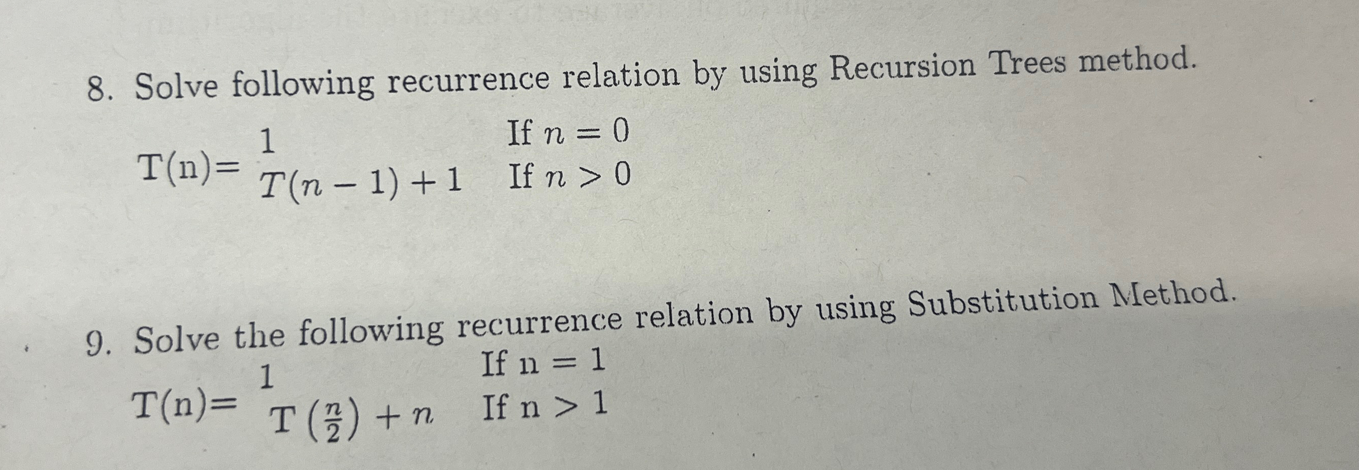 Solved Solve following recurrence relation by using | Chegg.com