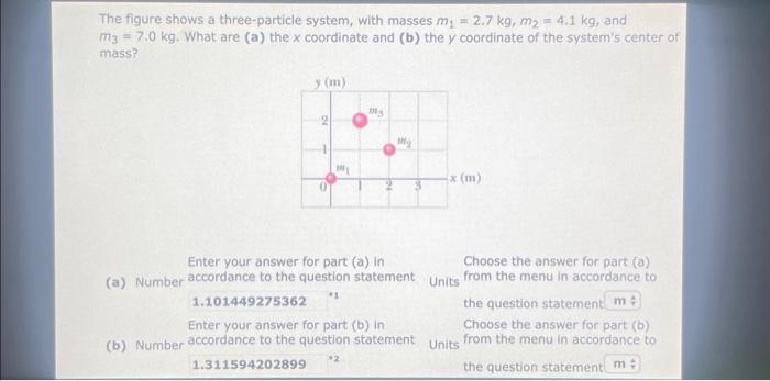 Solved The figure shows a three-particle system, with masses | Chegg.com