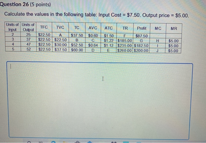 Solved Question 26 (5 points) Calculate the values in the | Chegg.com