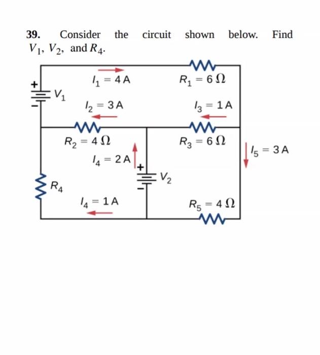 Solved 39. Consider the circuit shown below. Find V1,V2, and | Chegg.com