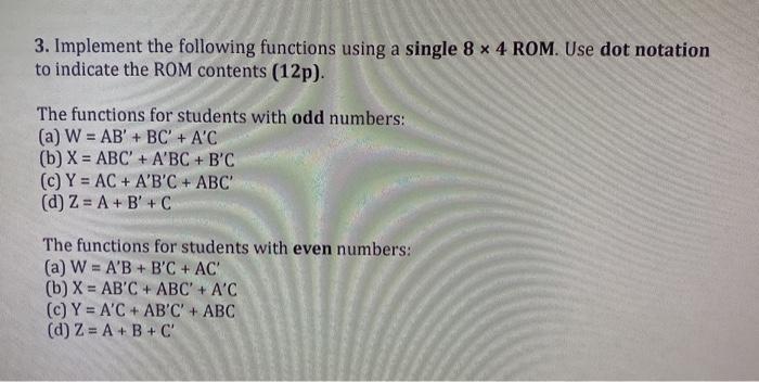 Solved 3 Implement The Following Functions Using A Single 8 