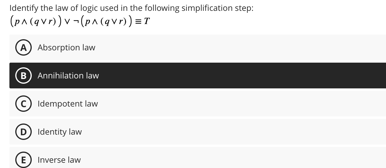 Solved solveIdentify the law of logic used in the following | Chegg.com