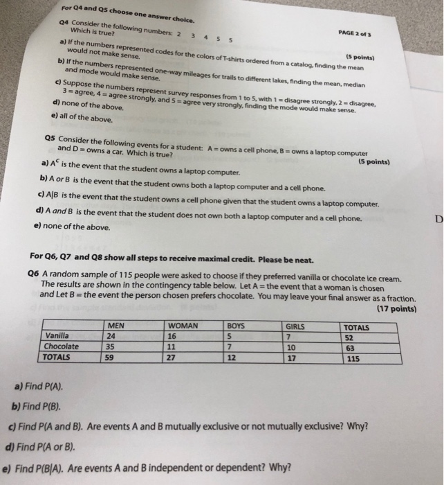 Solved por 4 and QS choose one answer choice. PAGE 2013 Q4 | Chegg.com