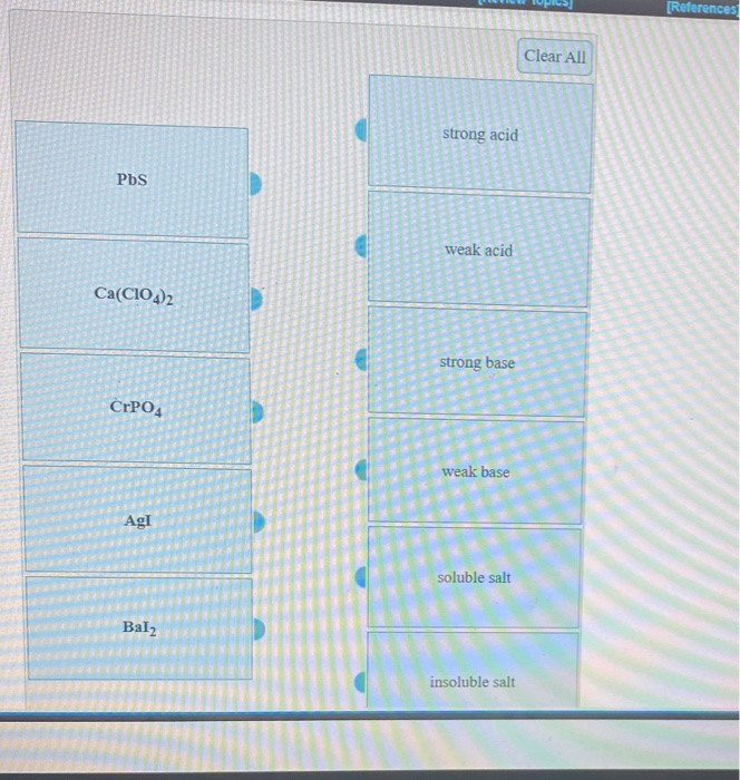Solved References Clear CD Ca(CIO4)2 strong base CrPO4 weak | Chegg.com