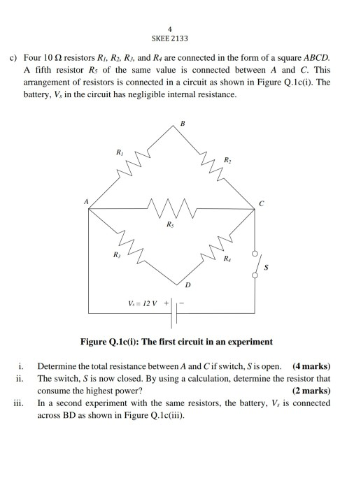 Solved SKEE 2133 c) Four 10 22 resistors R, R3, R3, and R. | Chegg.com