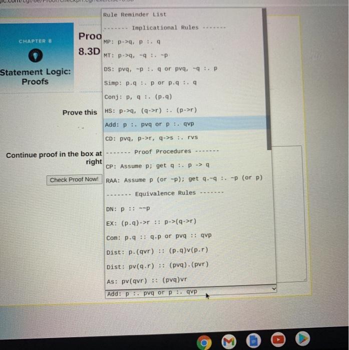 Solved CHAPTER 8 Proof Checker 8.3D #16 Statement Logic: | Chegg.com
