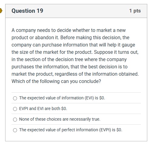 Solved Question 191 ﻿ptsA company needs to decide whether to | Chegg.com