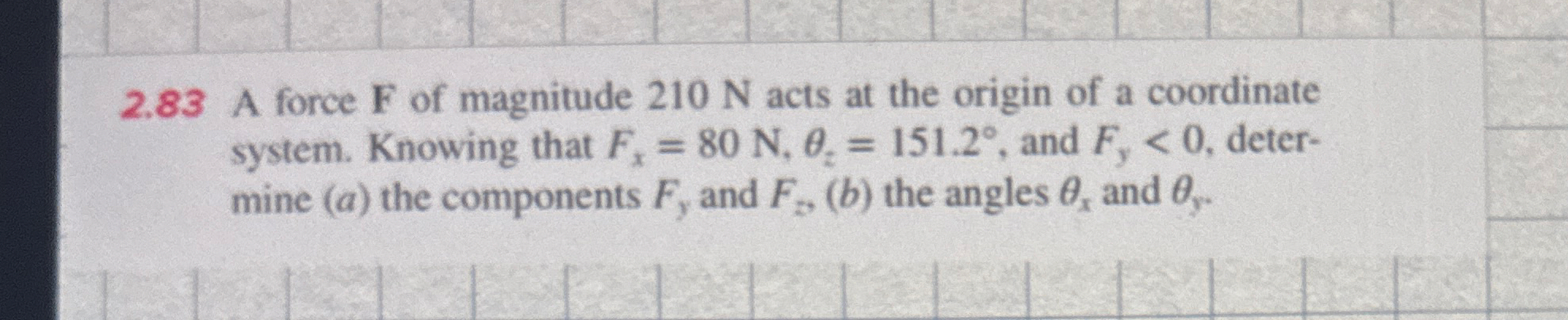 Solved 2 83 ﻿a Force F ﻿of Magnitude 210 ﻿n Acts At The