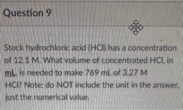 Solved Stock hydrochloric acid (HC) has a concentration of | Chegg.com