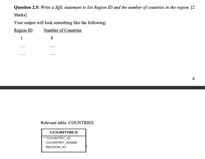 Solved CREATE TABLE regions region_id NUMBER GENERATED BY | Chegg.com