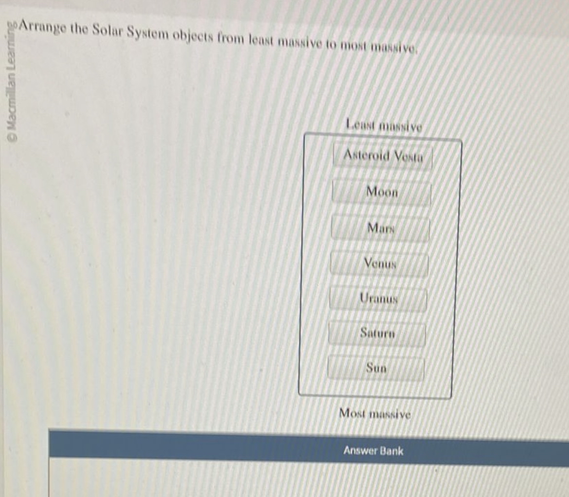 Solved DeArrange the Solar System objects from least massive | Chegg.com