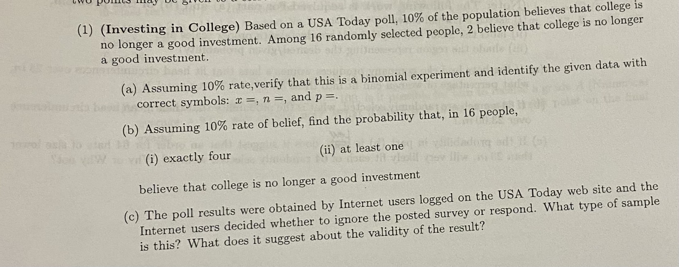 Solved (1) (Investing in College) ﻿Based on a USA Today | Chegg.com