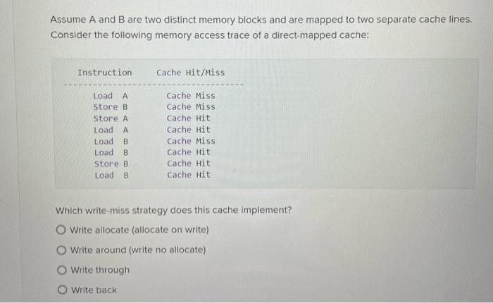 Solved Assume A and B are two distinct memory blocks and are | Chegg.com