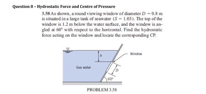 Solved Question 8 - Hydrostatic Force and Centre of Pressure | Chegg.com