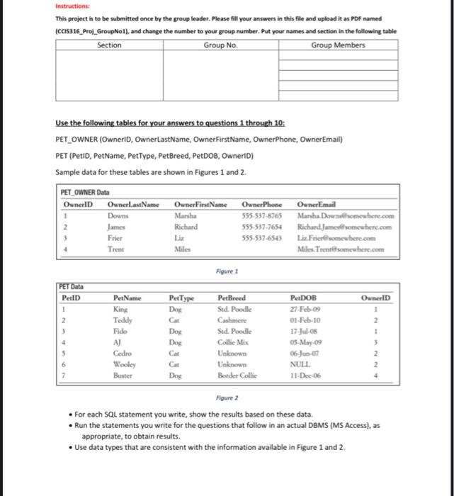 Instructions: This project is to be submitted once by | Chegg.com