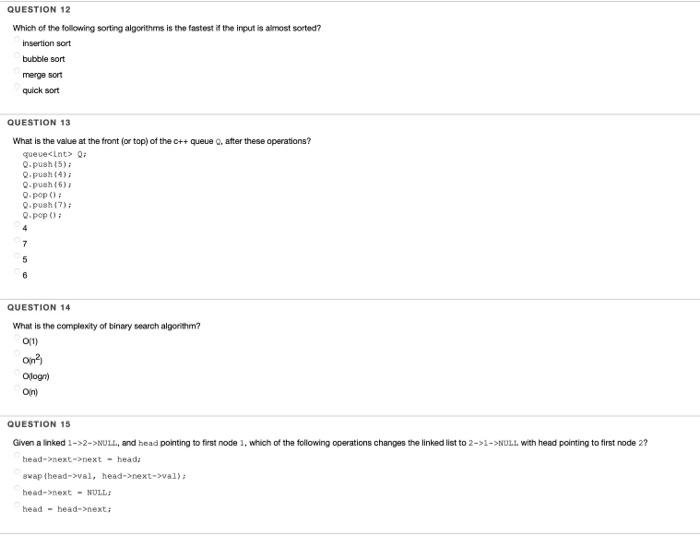 Solved QUESTION 12 Which of the following sorting algorithms | Chegg.com