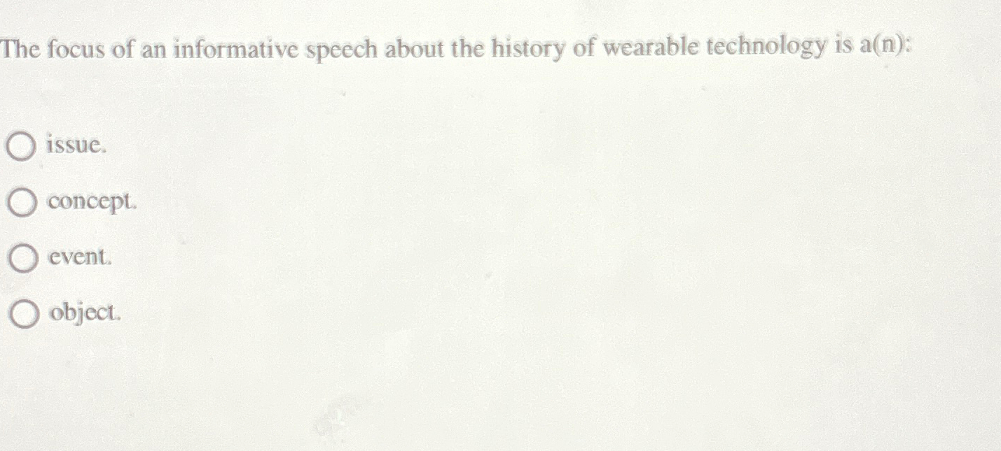 Solved The focus of an informative speech about the history | Chegg.com