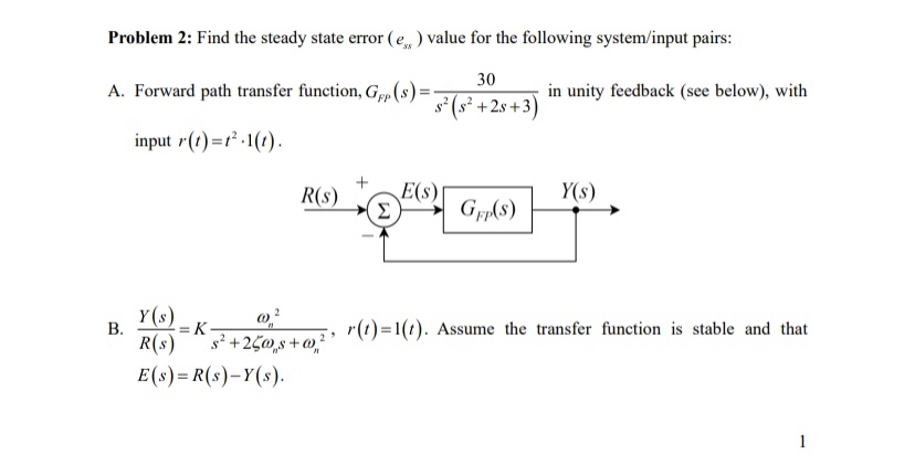 Solved Problem 2: Find the steady state error (ess) ﻿value | Chegg.com