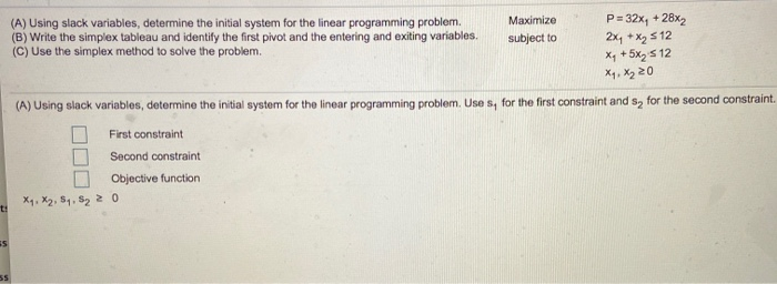 Solved (A) Using slack variables, determine the initial | Chegg.com