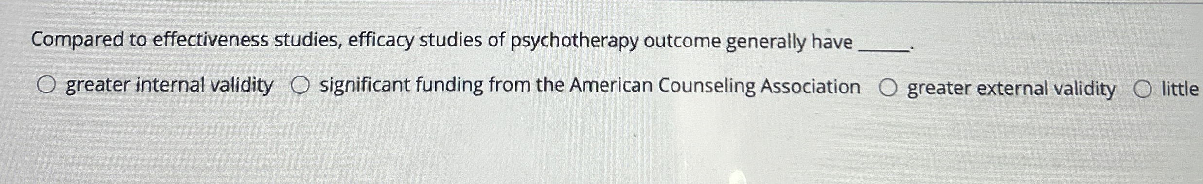 Solved Compared to effectiveness studies, efficacy studies | Chegg.com