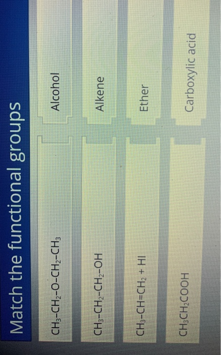 Solved Match the functional groups CH3-CH2-O-CH2-CH3 Alcohol | Chegg.com