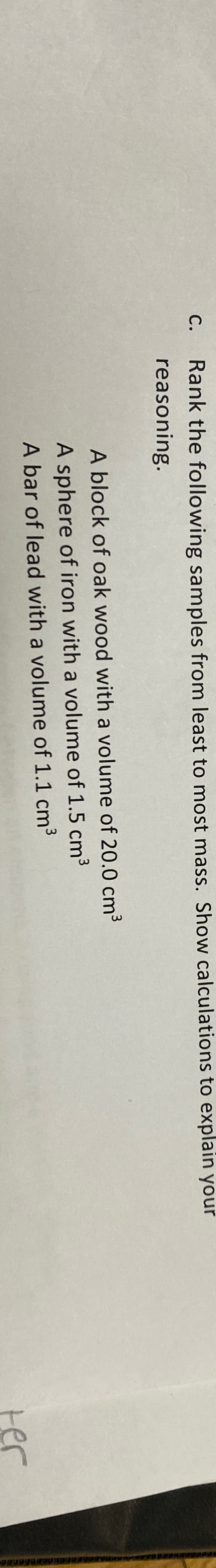 Solved c. ﻿Rank the following samples from least to most | Chegg.com
