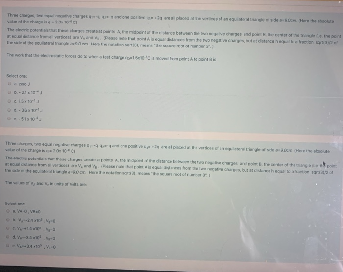 Solved Three charges, two equal negative charges - - and one | Chegg.com