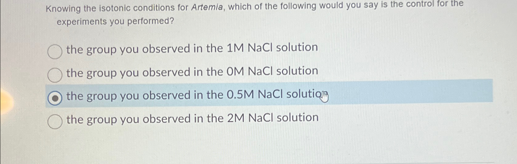 Solved Knowing the isotonic conditions for Artemia, which of | Chegg.com