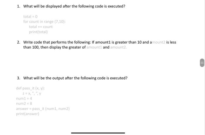 Solved 1. What will be displayed after the following code is | Chegg.com