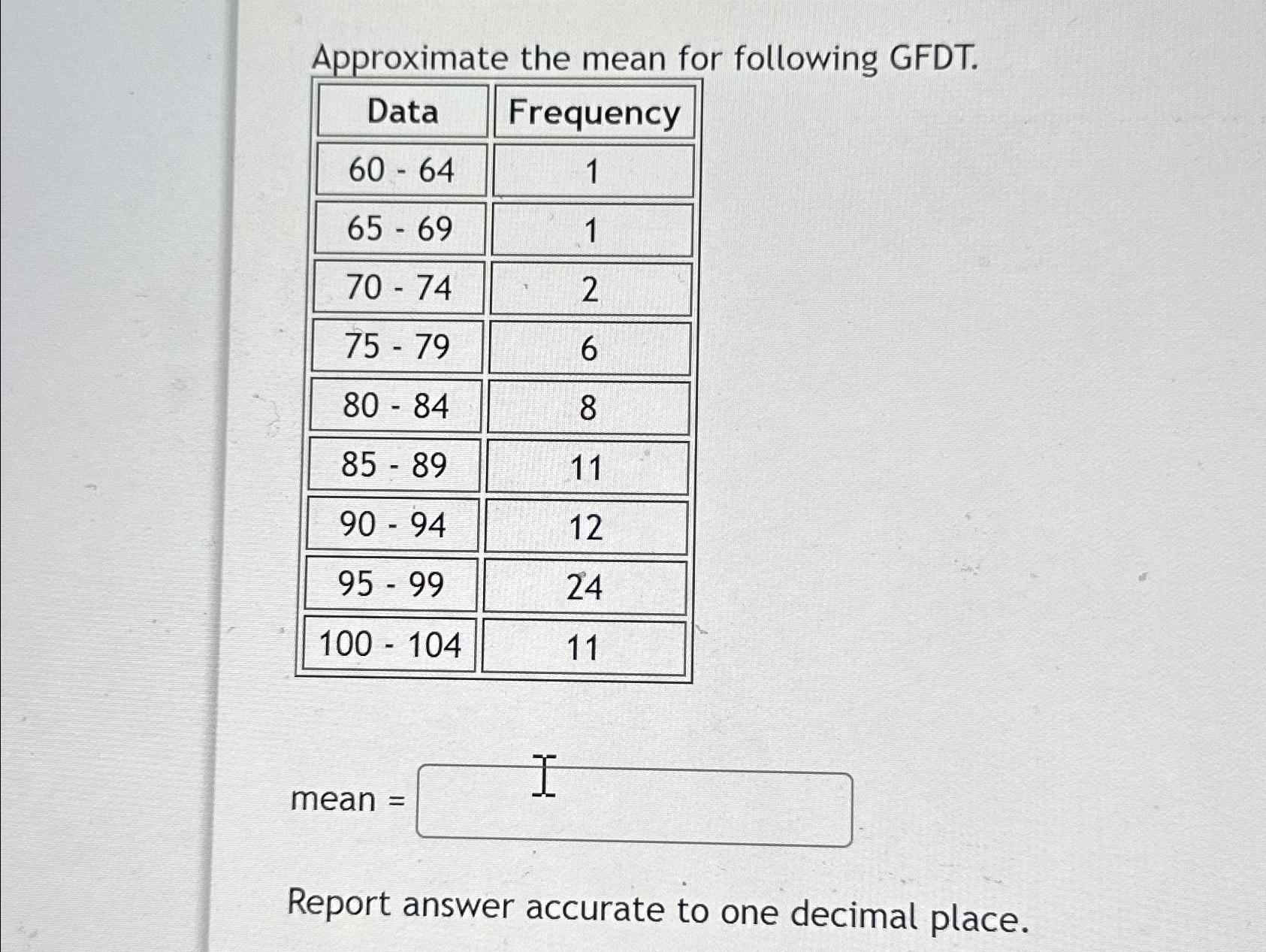 Solved Approximate the mean for following | Chegg.com