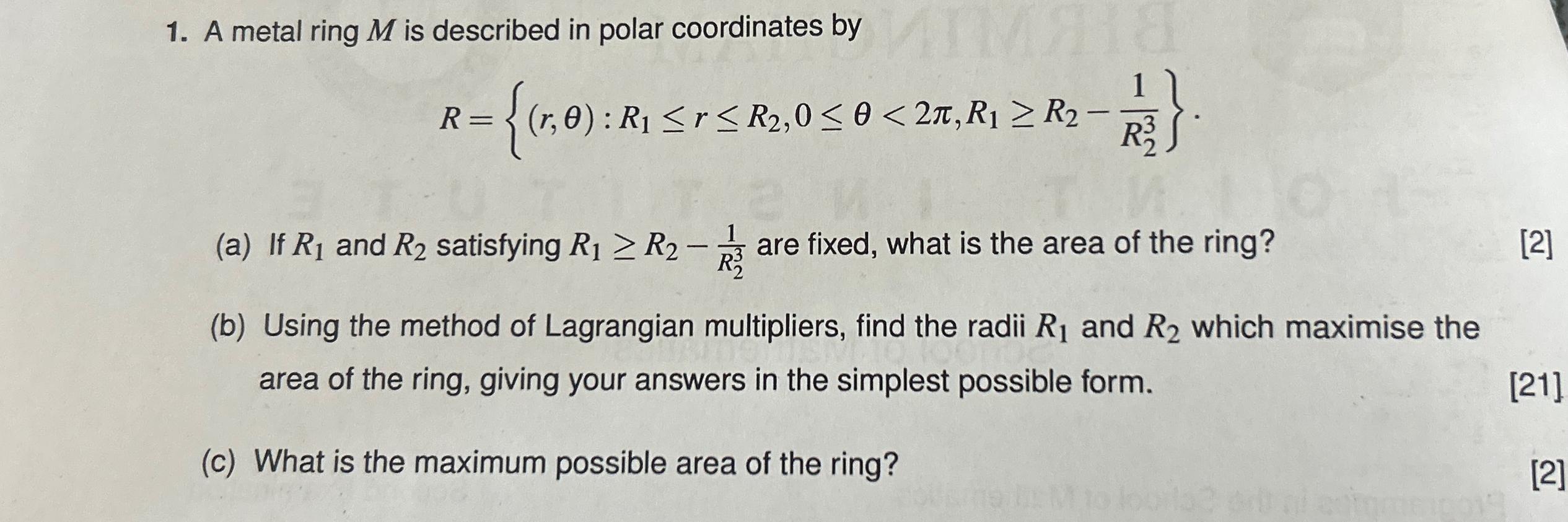 Solved A metal ring M ﻿is described in polar coordinates | Chegg.com