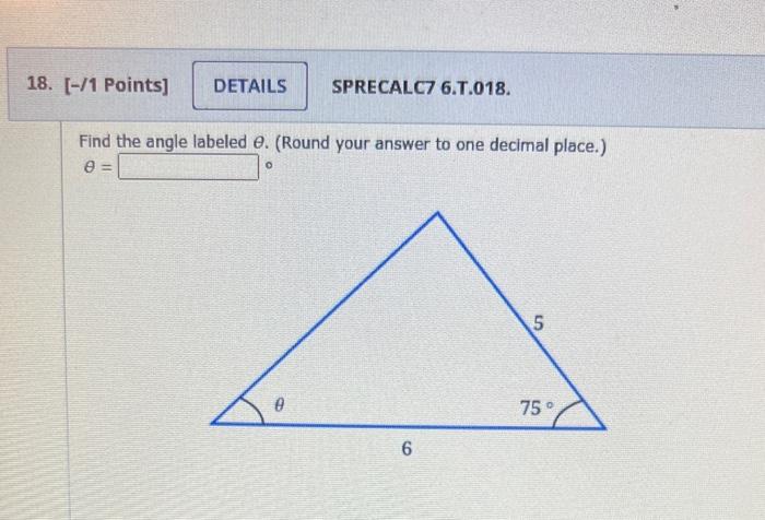 Solved Find the angle labeled θ. (Round your answer to one | Chegg.com