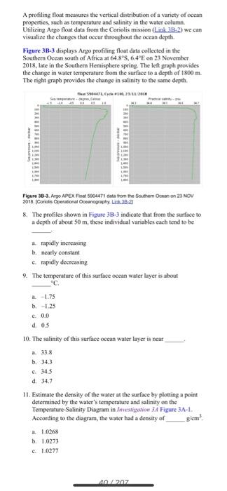 Solved A profiling float measures the vertical distribution | Chegg.com